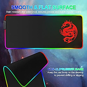 RGB Mouse Pad,Gaming Mouse Pad - 15 Light Modes Extended Computer Keyboard Mousepad,Dragon Mouse Pad,High-Performance LED Mouse Pad Optimized for Gamer 800×300mm/31.5 X 12in (Red)