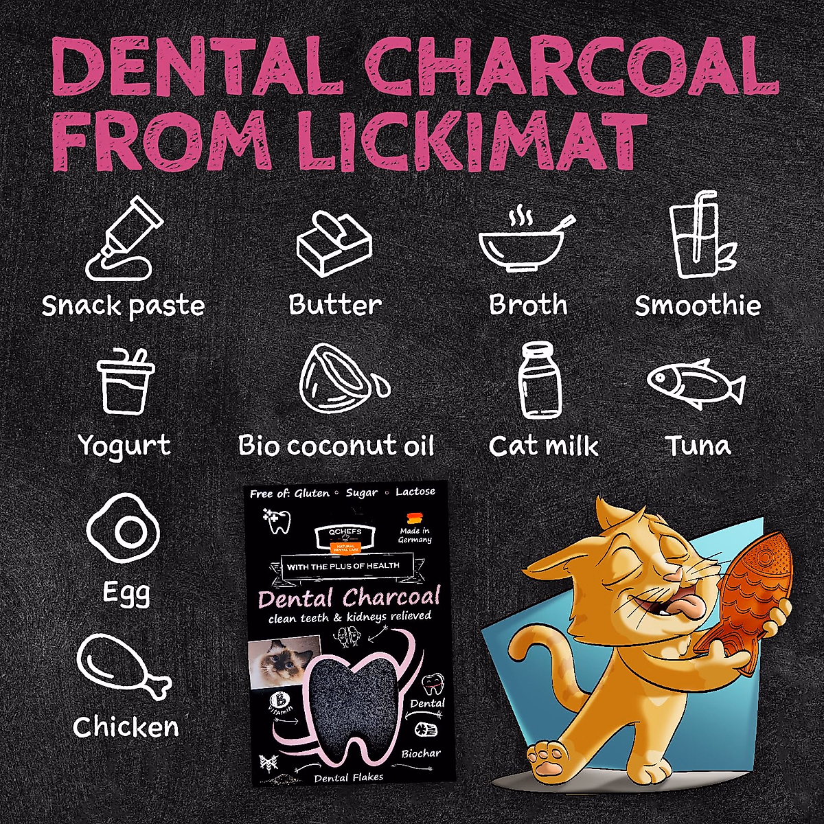 QCHEFS Dental Charcoal for Cats – Two Month Supply* - Food Topper - After Meal Licking Treat, Oral Health Snack with Amino Acids.