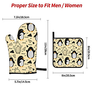 xufhiyz Cute Penguin Oven Mitts and Pot Holders Sets Kitchen Oven Gloves BBQ Gloves Pot Holders for Cooking Baking