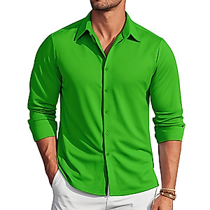 Barry.Wang Mens Emerald Green Stretch Dress Shirts Solid Sage Green Long Sleeve Button Down Shirts Formal Casual Business