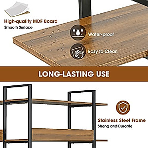 IMGDD 74.8 Inch Bookshelf L-Shape MDF Boards Stainless Steel Frame Corner 6-Tier Shelves Adjustable Foot Pads (Brown)