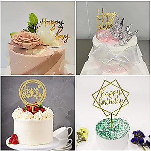 JYNice 6pcs Happy Birthday Acrylic Party Cake Toppers Mirror Gold Cake Topper Party Supplies for Children Birthday Cake Decorations Gifts