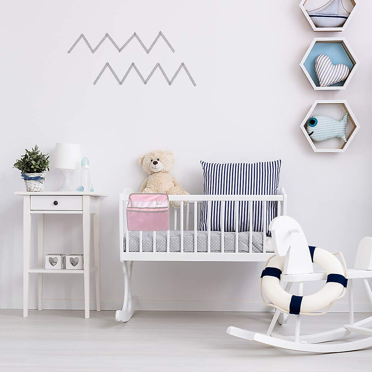 Baby Diaper Caddy Bag Stacker Organize - Nursery Storage Bin for Diapers, Wipes & Toys - Protable Diaper Organizer for Crib Wall (Pink)