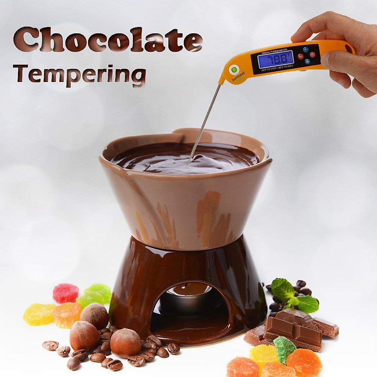 Digital Thermometer Talking Instant Read- Electronic BBQ- Great for Barbecue, Baking, Grilling, Cooking, All Food & Meat, Liquids- Collapsible Internal long Probe (Orange) By Surround Point