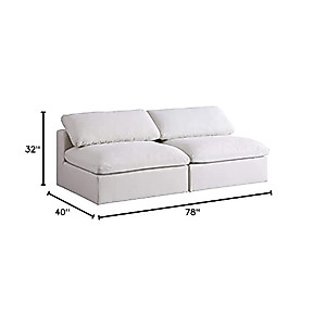 Meridian Furniture Serene Collection Modern | Contemporary Deluxe Comfort Modular Sofa, Soft Linen Textured Fabric, Down Cushions, 2 Armless, Cream