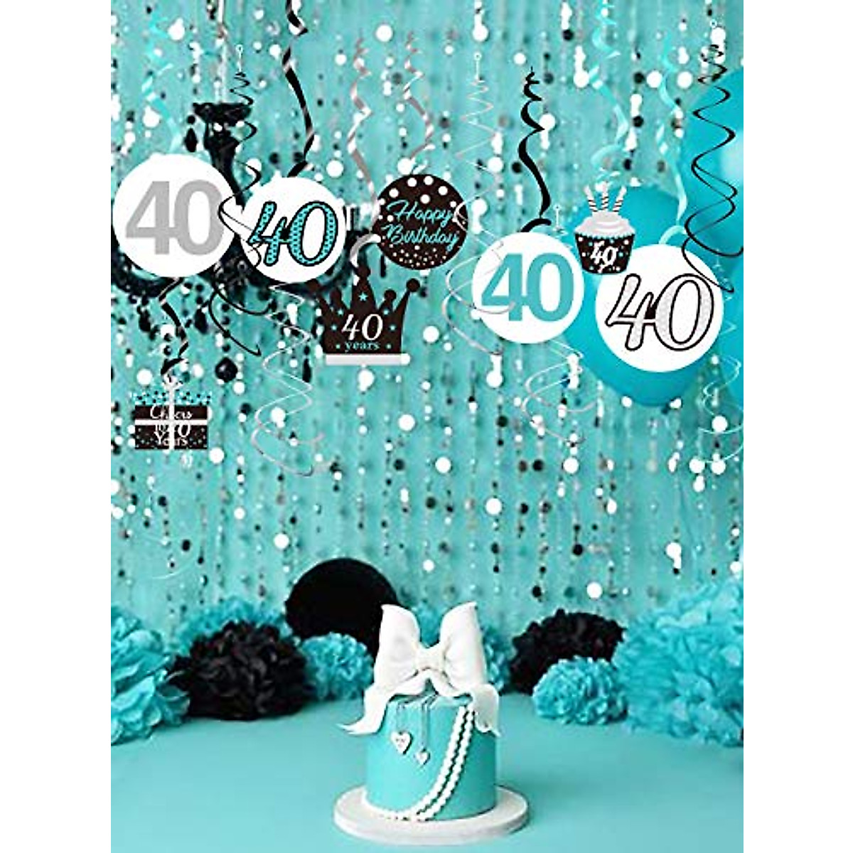40th Birthday Decorations for Women Teal Silver Black 40th Birthday Hanging Swirls Hanging Swirls Decorations for Teal Silver 40 Years Old Party Supplies