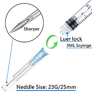 3cc 3ml with 23 Gauge 1 Inch, Sterile Lab Utensils Scientific Research, Industrial Dispensing or Liquid Measuring - Pack of 50
