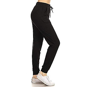 Leggings Depot Womens Relaxed fit Jogger Pants - Track Cuff Sweatpants with Pockets, Black, X-Large