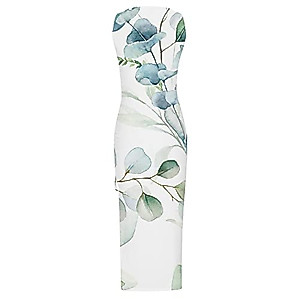 Leisure Dresses for Women 2023 V-Neck Cocktail Dresses Loose Fitted Sleeveless Floral Printing Elegant Pocket Long Dress,A5*White,Medium