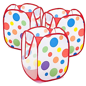 eWonderWorld 3 Piece Collapsible Fabric Hamper Pop up Laundry Basket Kids Polka Dot Theme Toy Storage Bin - Durable Hamper for Clothes and Toys, Basket for Nursery,Bedroom,Closet