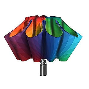 SIEPASA Umbrella Windproof, Travel Umbrella, Compact Folding Reverse Umbrella,-One button for Auto Open and Close (Rainbow colors)