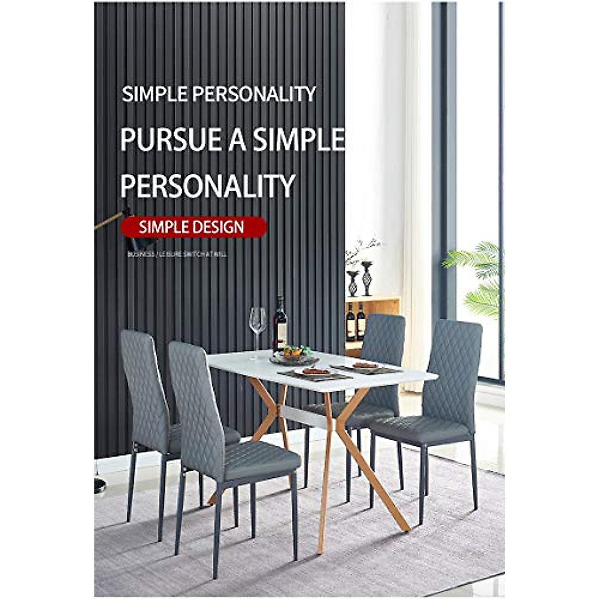 JT Modern Minimalist Dining Chair Fireproof Leather Sprayed Metal Pipe Diamond Grid Pattern Restaurant Home Conference Chair Set of 4 Or 6 (4, Light Gray)