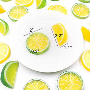 SNAIL GARDEN 30Pcs Artificial Lemon Slices Blocks, 20Pcs Simulation Lemon Slice+10Pcs Fake Lemon Block-Double Side Decorative Fake Fruit Model for Lemon Party Decor Vase Filler Tumbler Topper DIY