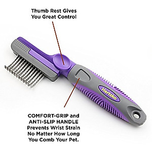 Hertzko Dematting Brush Comb - Safety Edges for Removing Dead, Matted & Knotted Fur from Cats & Dogs - Dog Detangler, Cat Brushes for Indoor Cats & Grooming Kit for Pet Hair Removal