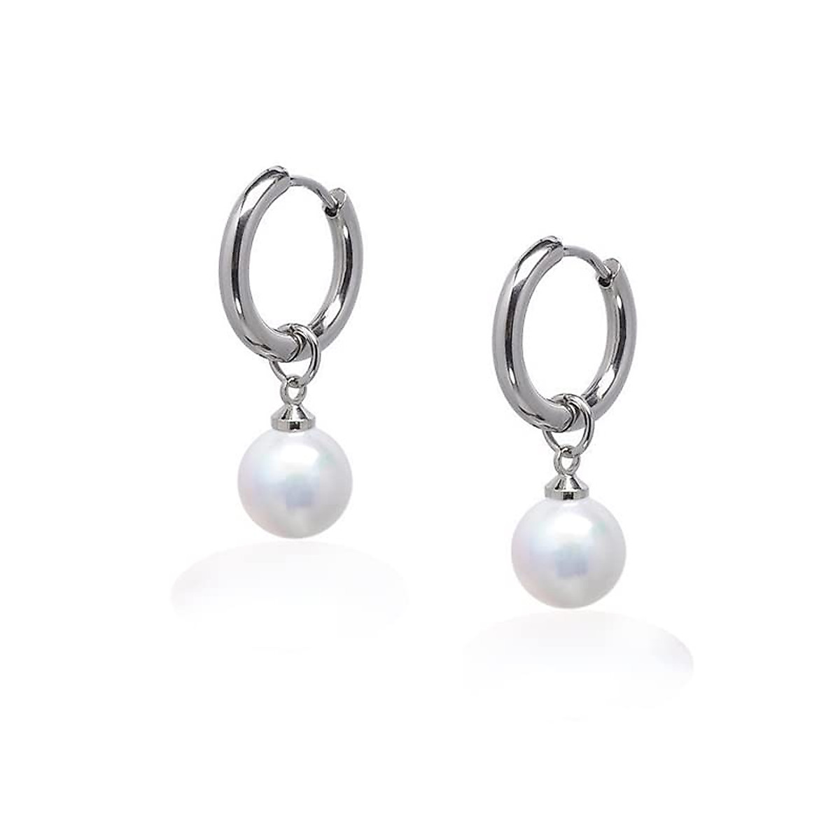 Limerencia Hypoallergenic Pure Titanium Post Lightweight Dangle Huggie Earrings for Women | Vertical Bar, Cross, Moon, Lightning | Dainty Earrings (10mm Pearl)