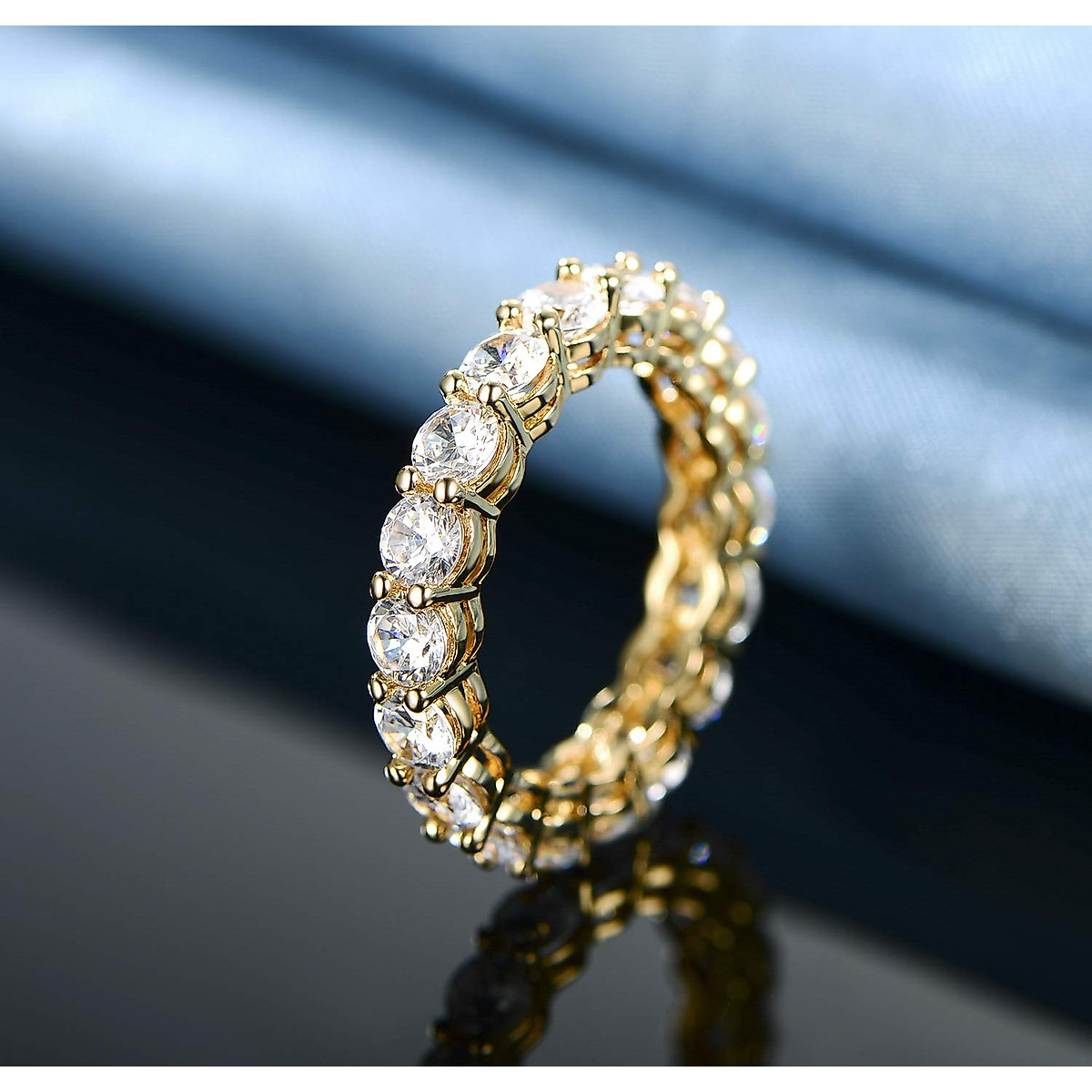Gemsme 18K Yellow Gold Filled Cubic Zirconia Eternity Band Ring for Women (10)