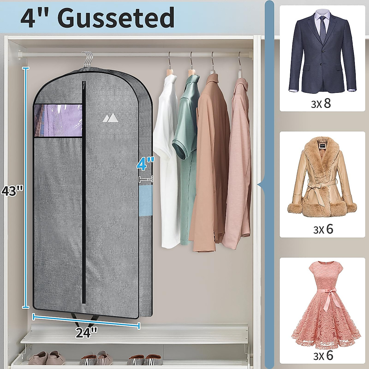 MISSLO 43" Heavy Duty Hanging Garment Bags for Travel Suit Bag for Men Waterproof Oxford Fabric Suit Cover for Traveling Monogrammed Closet Clothes Storage