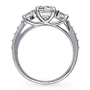 BERRICLE Sterling Silver 3-Stone Wedding Engagement Rings Round Cubic Zirconia CZ Anniversary Promise Ring for Women, Rhodium Plated Size 6