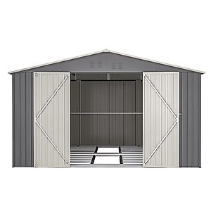 Large Outdoor Storage Shed, 11' X 13' Metal Galvanized Steel Garden Shed with Floor Frame, Utility Tool Shed Storage House for Backyard, Patio, Lawn