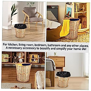Levemolo 1pc Rattan Trash Can Multi-Purpose Wicker Basket Rattan Garbage Bin Wicker Storage Rustic Trash Can Kitchen Trash Bin Outside Trash Can with Lid Garbage Can with Lid Coffee