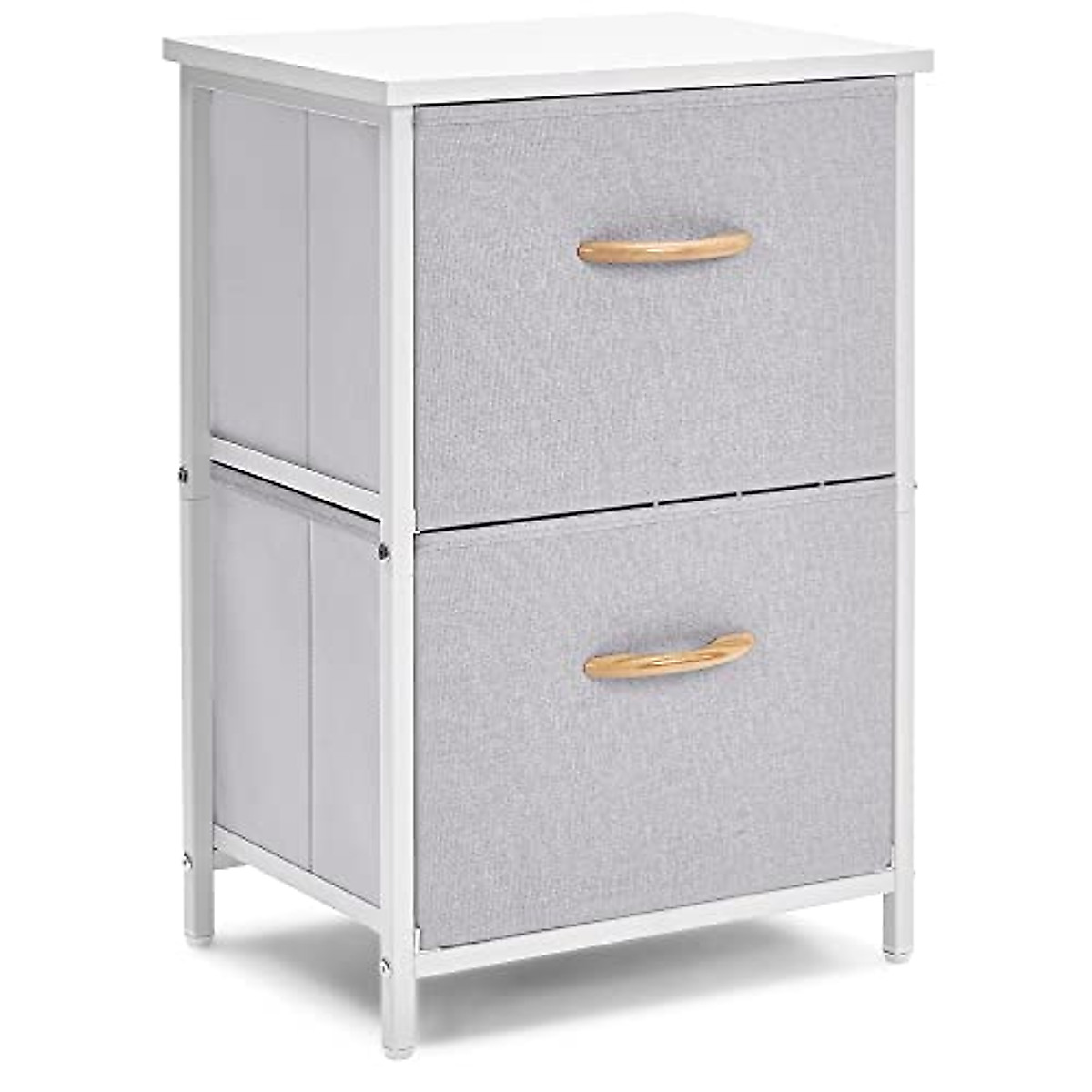 LAND·VOI Dresser Storage,Night Stand with 2 Fabric Drawers,End Table for Bedroom, Office, Living Room, and Hallway Entryway Closets, Steel Frame Wood Top, Easy Pull Handle,White Grey