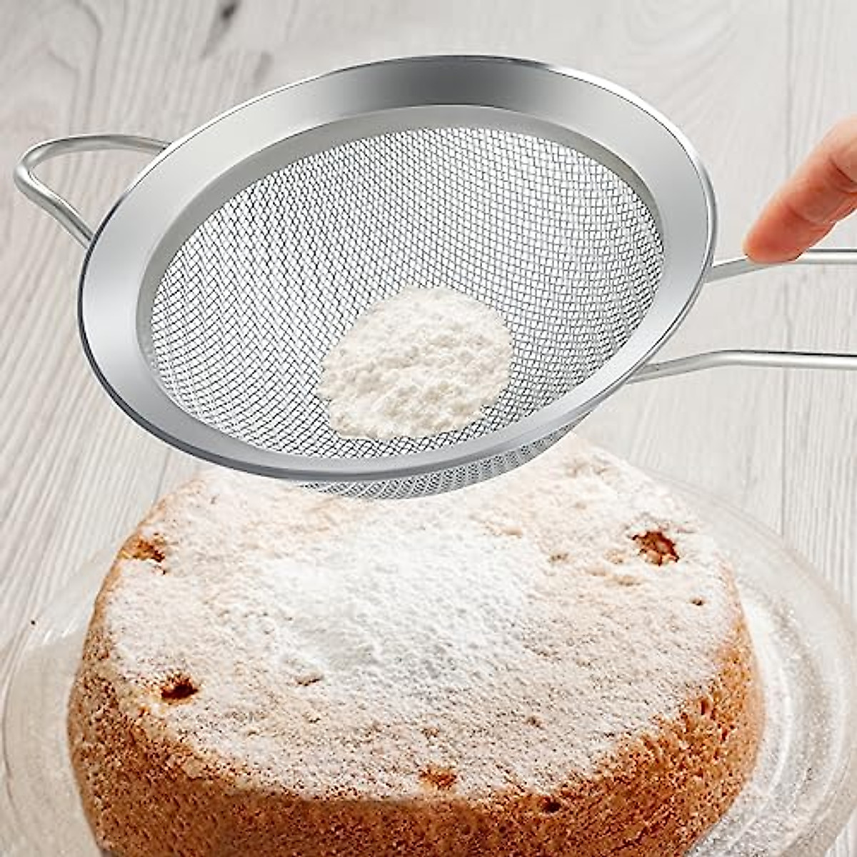 WLLHYF Fine Mesh Strainers Stainless Steel Long-Handled Tea Cup Bar Cocktail Coffee Juice Filter Sifter for Kitchen Food Powder Rice Flour Baked Pasta Small Leak Sieves 3 Inch Silver