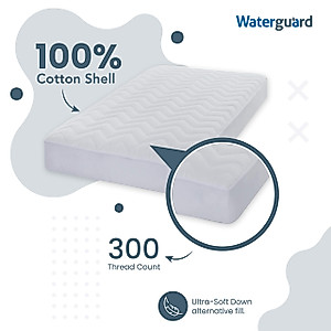 Waterguard Quilted Cotton Mattress Pad - Crib Size - Soft, Comfortable, and Fluffy Mattress Pad - Waterproof Mattress Protector Stretched 7" for Snug Fit on Regular Sized Mattress.