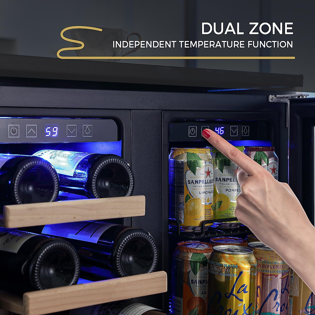 Empava 24 Inch Beverage Refrigerator Wine Dual Zone with Glass Door, Holds 20 Bottles and 72 Cans Built-in and Freestanding Fridge for Beer Soda Drink Bar Kitchen Cabinet, Silver