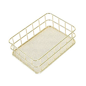 Milageto Copper Storage Basket Organizer Gold Cosmetics Make Up Brushes Metal Wire, L