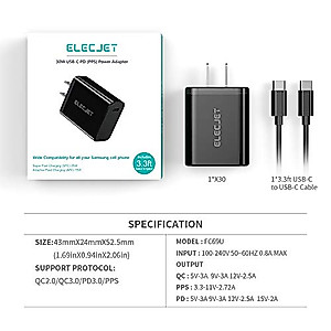 30W USB C Super Fast Charger, ELECJET Super Fast Charging Block for Galaxy Note 10 Plus/Note 20 Ultra/S20 Ultra 5G/S21/A70/A71/A80/A90 5G/Z fold 2 5g/M31s/Tab S7 Plus, UL Listed Wall Charger
