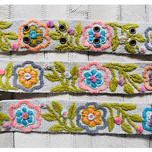 Kuyay Peruvian Designs Blossom Delight Embroidered Wool Belt, Flower Design, (Medium 41")