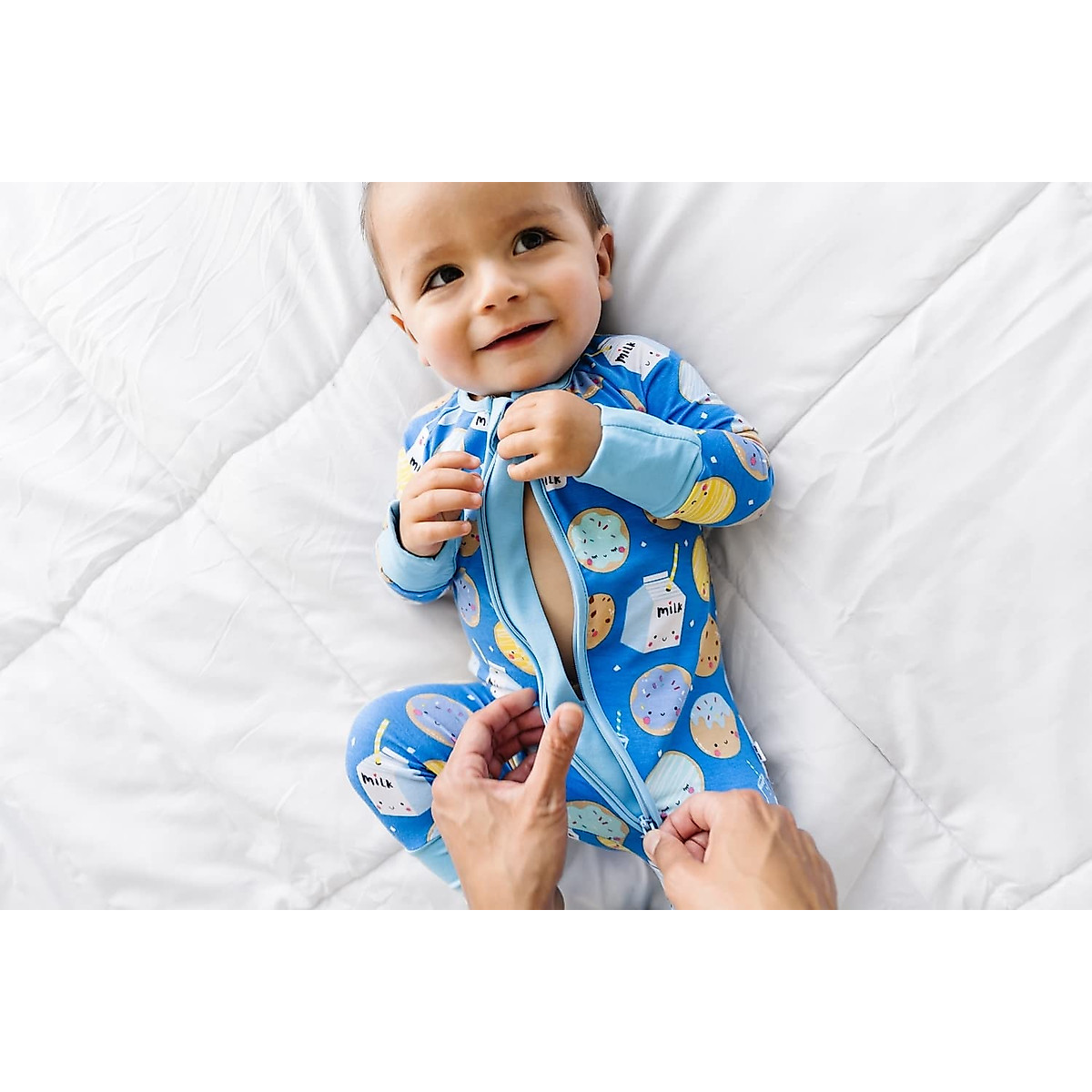 Little Sleepies Baby Boy Pajama, Bamboo Viscose Zippy PJs, Blue Cookies & Milk, 3-6M