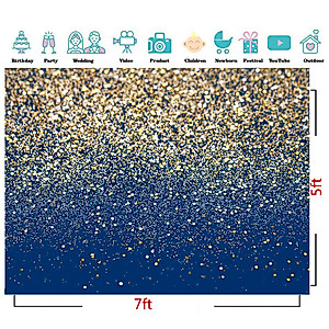 CYLYH 7X5FT Blue and Gold Backdrop Golden Spots Backdrop Vinyl Photography Backdrop Vintage Astract Background for Family Birthday Party Newborn Studio Props D595