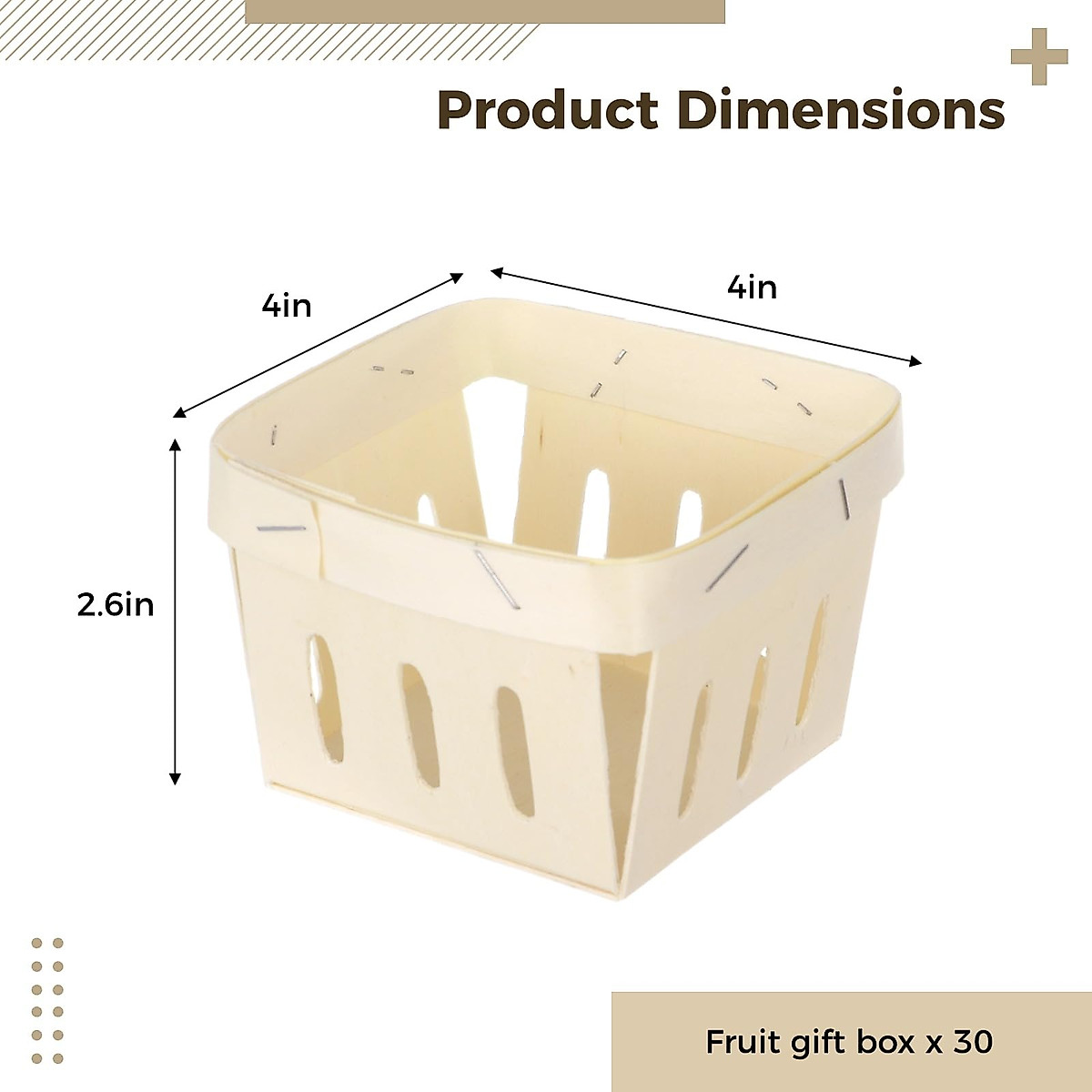 Tideme 30 Pcs Mini Wooden Baskets 4 x 4 x 2.6 Inch Square small Berry Basket Woven Vented Storage Container Harvest Basket for Picking Fruit, Crafts, Gifts (Log Color)