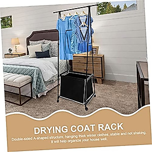 WOONEKY Coat Rack Black Coat Rack Rolling Closet Rack Laundry Cart Rack Rolling Clothes Hanger Clothes Stand for Display Handbags Garment Rack Handbags Coat Rack Laundry Basket Metal Black