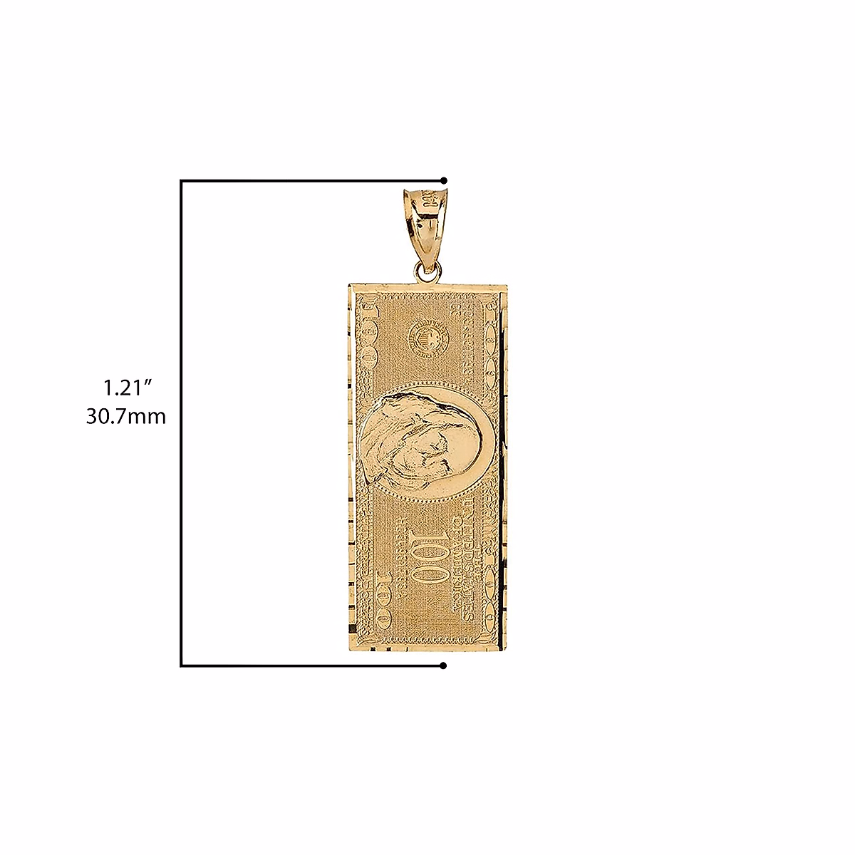 Hip Hop Jewelry 10K Yellow Gold 1.4" Benjamin's One Hundred Dollar Bill Money $ Charm Pendant