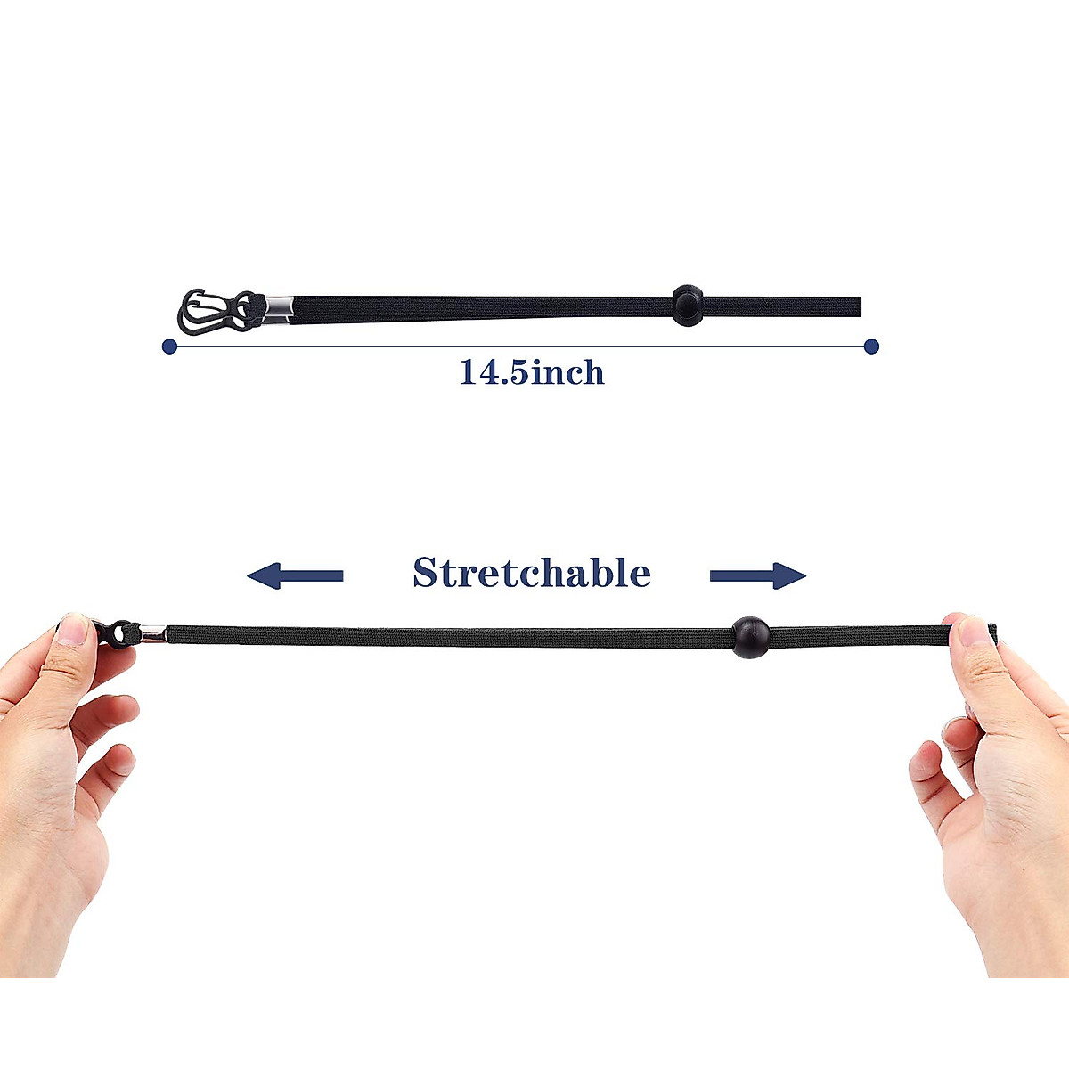 SHINKODA Adjustable Mask Lanyard Extra Long Face Mask Neck Strap Hanger/Holder, Elastic Rope with Double Clips & Snap Button, Great for Kids & Adults, Value Pack of 5, Black