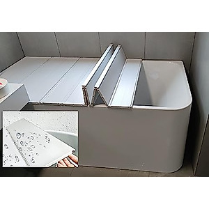 MOGUOBIN Shutter Bath Lid,1.2cm Thickness White Wood Grain PVC Bathtub Tray,Bath Insulation Cover,Foldable Anti-dust Bathtub Cover Bath Insulation Cover,Can Store Wine Glass,Tablets,Books,Cellphones