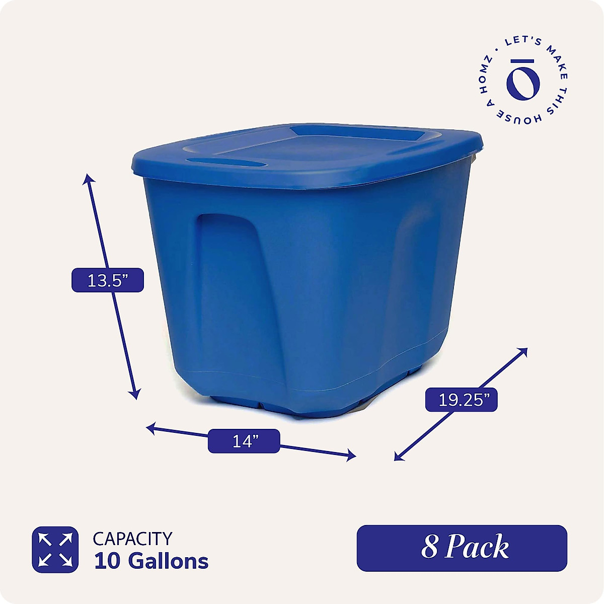 HOMZ 10-Gallon Stackable and Nestable Heavy Duty Plastic Storage Container Organizer Bin with 4 Way Handles, Capri Blue (8 Pack)