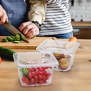 Bekith 6 Pack 1/6 Size Clear Polycarbonate Food Pans with Lids for Kitchen Restaurant Food Prep, 4 Inches Deep