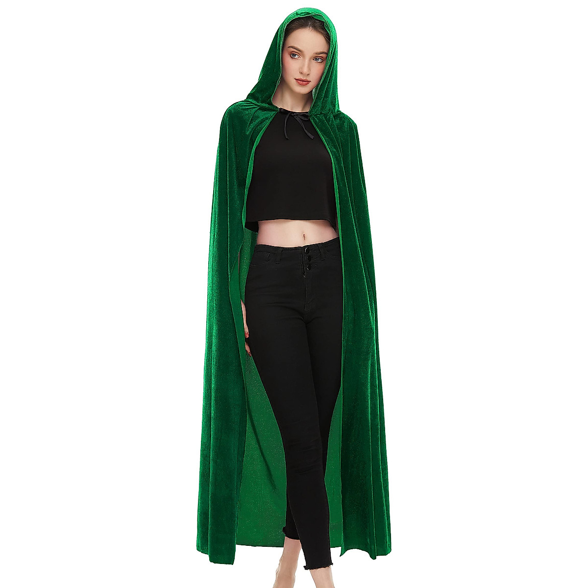 SISKIN Hooded Cloak Unisex Adult Cloak with Hood Halloween Christmas Velvet Hooded Cape Cosplay Costume for Women Green Large
