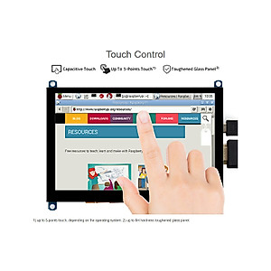 Waveshare 5inch Capacitive Touch Screen LCD Slimmed-Down Compatible with Raspberry Pi 5/4B/3B+/3A+/2B/B+/A+/Zero/Zero W/WH/Zero 2W CM3+/4 800×480 Resolution HDMI Toughened Glass Panel Supports Windows