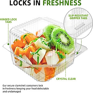 Axe Sickle 5 x 5 inch Clear Plastic Hinged Take Out Containers Clamshell Takeout Tray 50 Count Food Clamshell Containers for Dessert, Cakes, Cookies, Salads, Pasta, Sandwiches