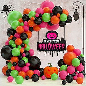 Halloween Balloon Arch Kit, 120pcs Halloween Balloon Garland Kit Pink Green and Orange Balloons for Halloween Party Decorations