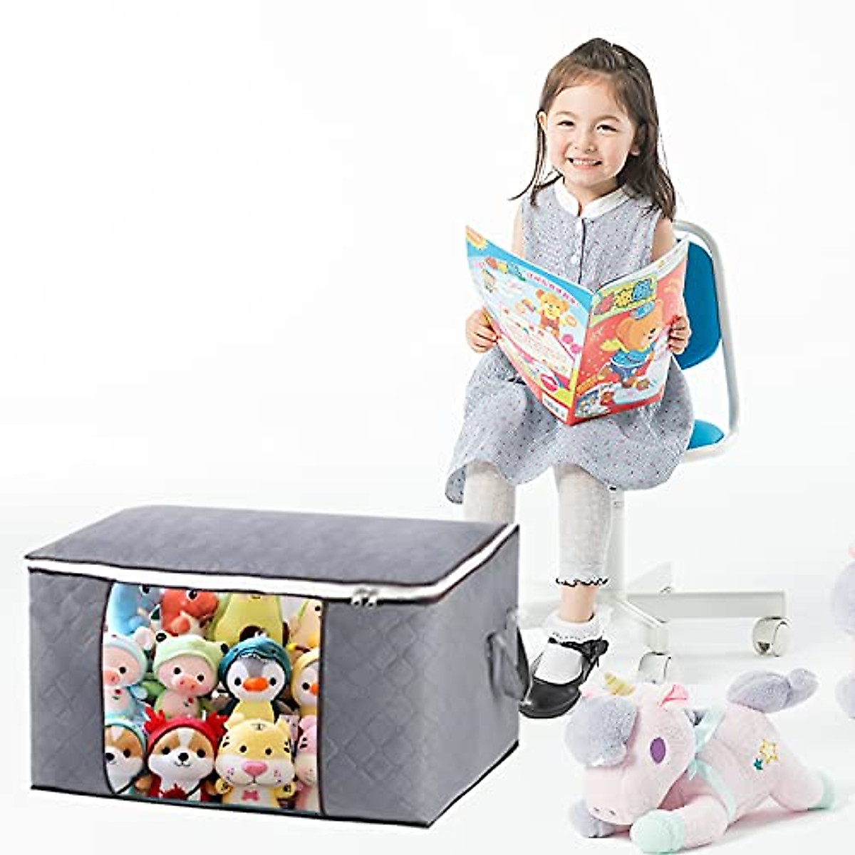 6 Pack Clothes Storage Bags Organizers- Durable, Foldable Clothing Storage Bags with Zipper and Sturdy Handles- 90L Large Storage Bags for Clothes, Pillows, and More- Blanket Storage Bags- Gray