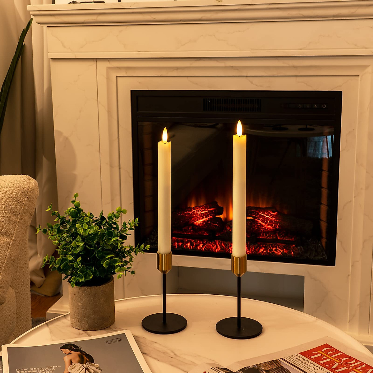 Homemory 2 Pcs Real Wax Made Flameless Taper Candles with Remote and Timer, 9.6" Ivory Battery Operated Candle Stick Flickering, Led Taper Candles with Lifelike Flame for Valentine's Day Indoor Decor