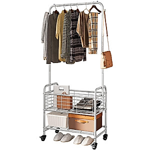 SUOERNUO Laundry Basket with Wheels Rolling Laundry Hamper Laundry Sorter Cart Shelf Hanging Rack,Grey