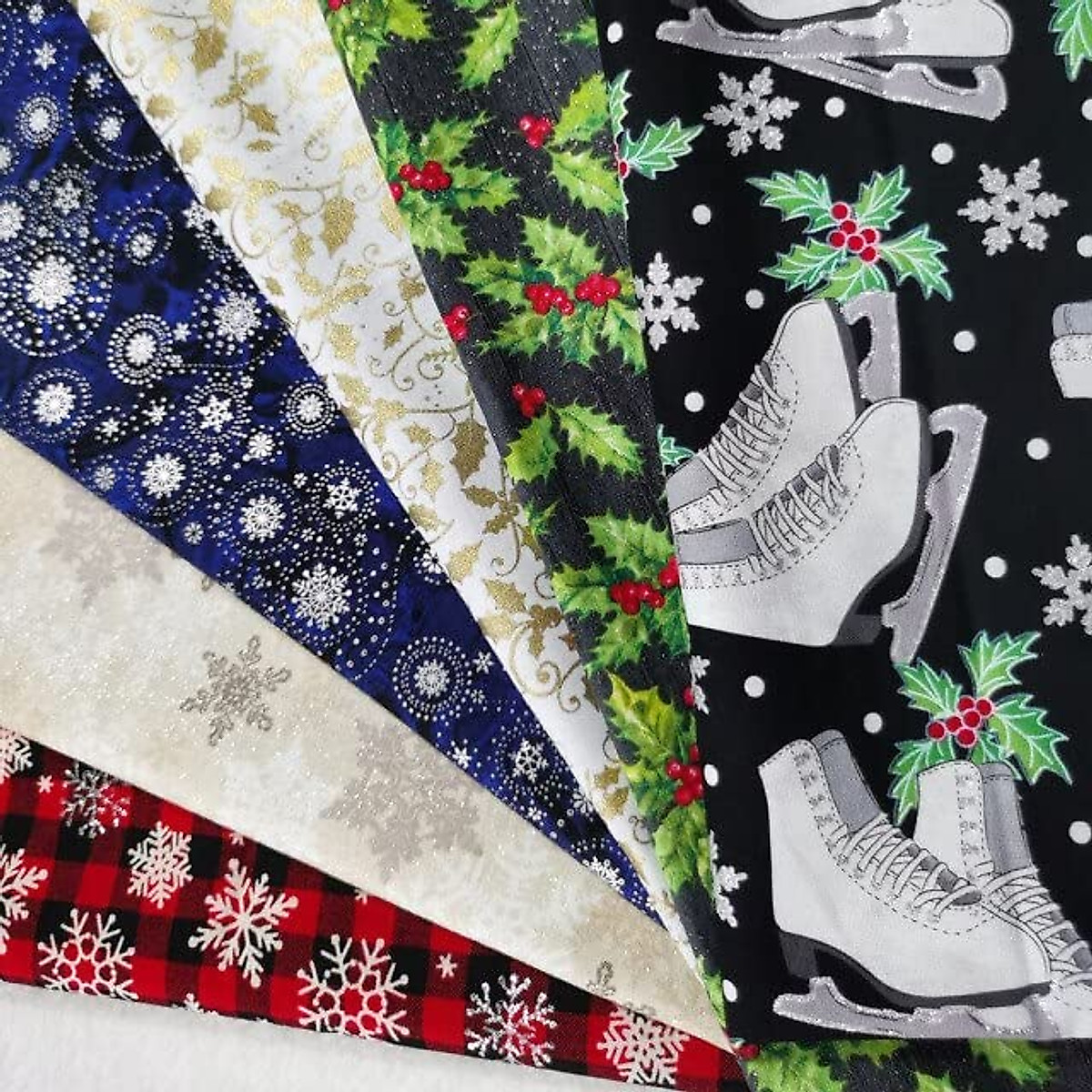 PUMCRAFT Sewing Fabric 6pc 32cm x 25cm Glitter Christmas Skating Snowflakes X'Mas Silver Stamping Vivid Bundle Cotton Fabric Patchwork Tissue Telas DIY - 6pcs 32cm X 25cm Fabric Patchwork Craft