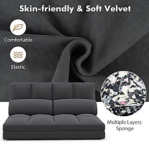 Giantex Floor Sofa Bed with 2 Pillows, Convertible Sofa Couch w/ 6 Positions Adjustable Backrest, Velvet Cover, Folding Lazy Sleeper Sofa for Living Room, Bedroom, Guest Room (Dark Grey)
