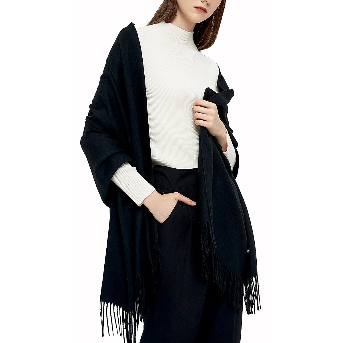 Gragengs Pashmina Shawls and Wraps Scarfs for Women Wedding Party Winter Warm Long Solid Color,Black